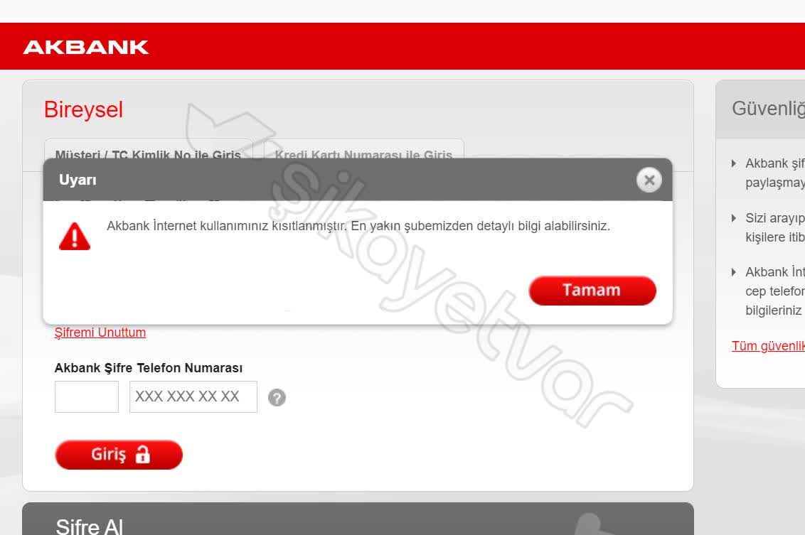 Akbank İnternet Bankacılığı Kısıtlaması Mağduriyeti - Şikayetvar