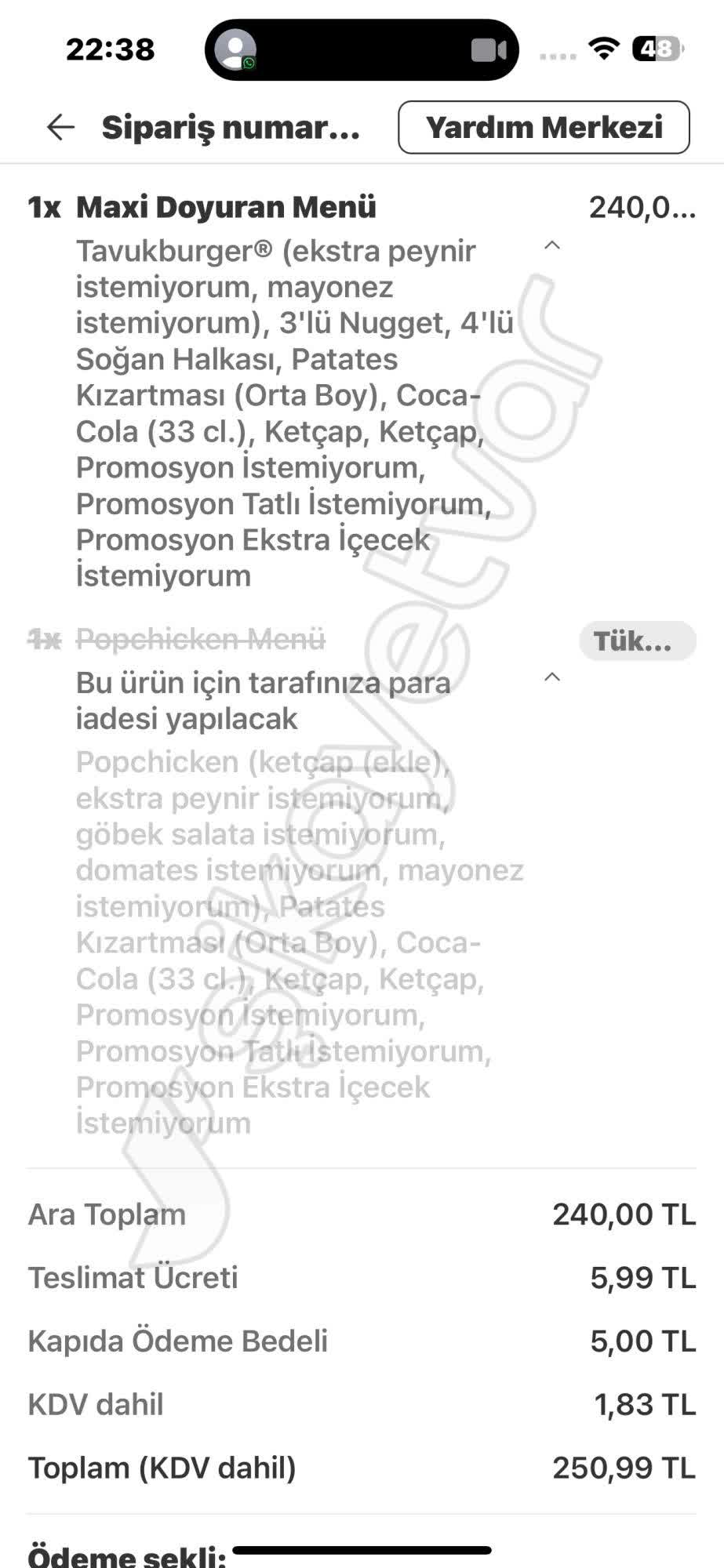 Yemeksepeti Eksik Ve Açılmış Sipariş Mağduriyeti - Şikayetvar