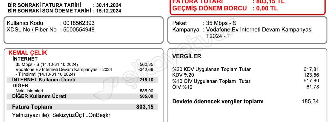 Vodafone Net Yanlış Adres Kaydı Ve Haksız Nakil Ücreti Sorunu - Şikayetvar