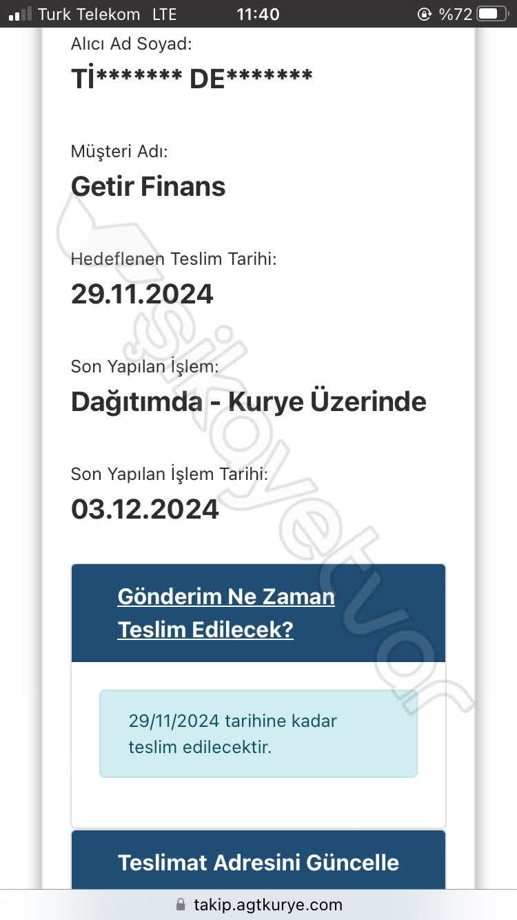 AGT Kurye Adresime Ulaşmayan Kargo Ve Yanıltıcı Bilgilendirme - Şikayetvar