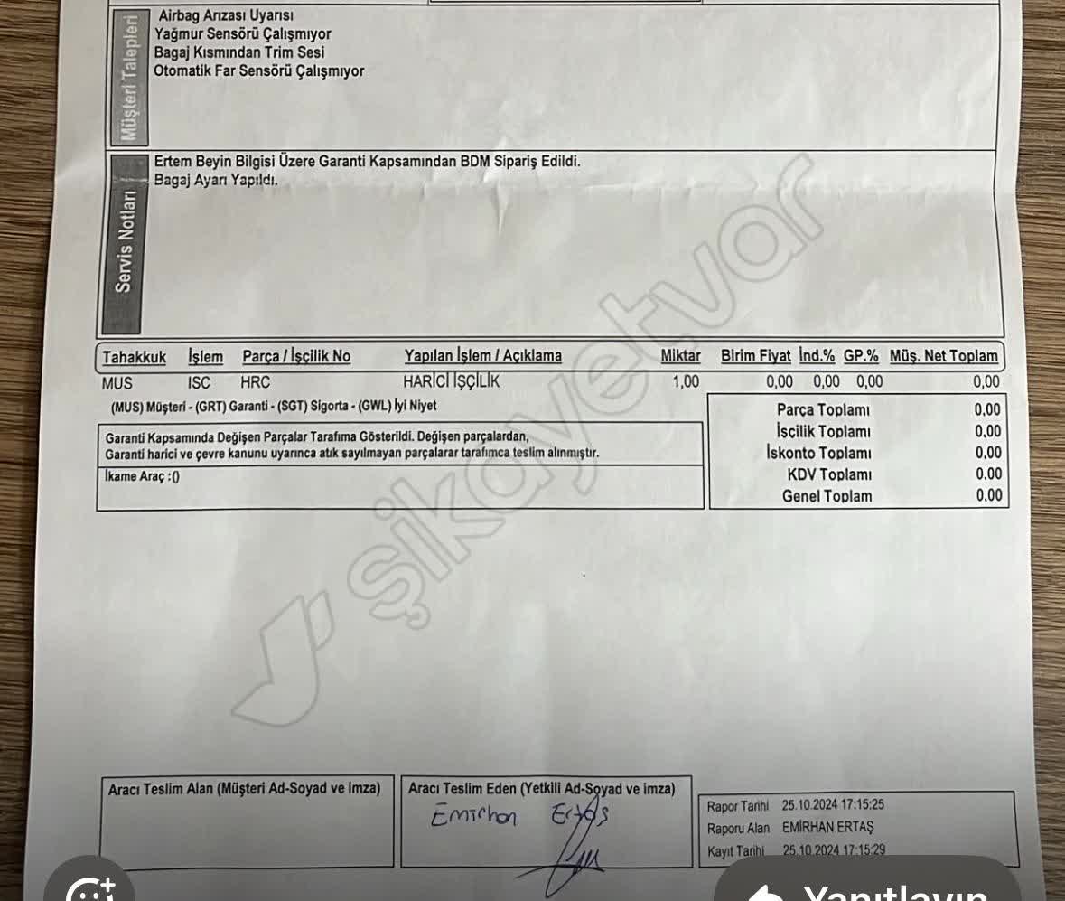 Chery Omada 5 Pro'da Sürekli Parça Sorunu - Şikayetvar