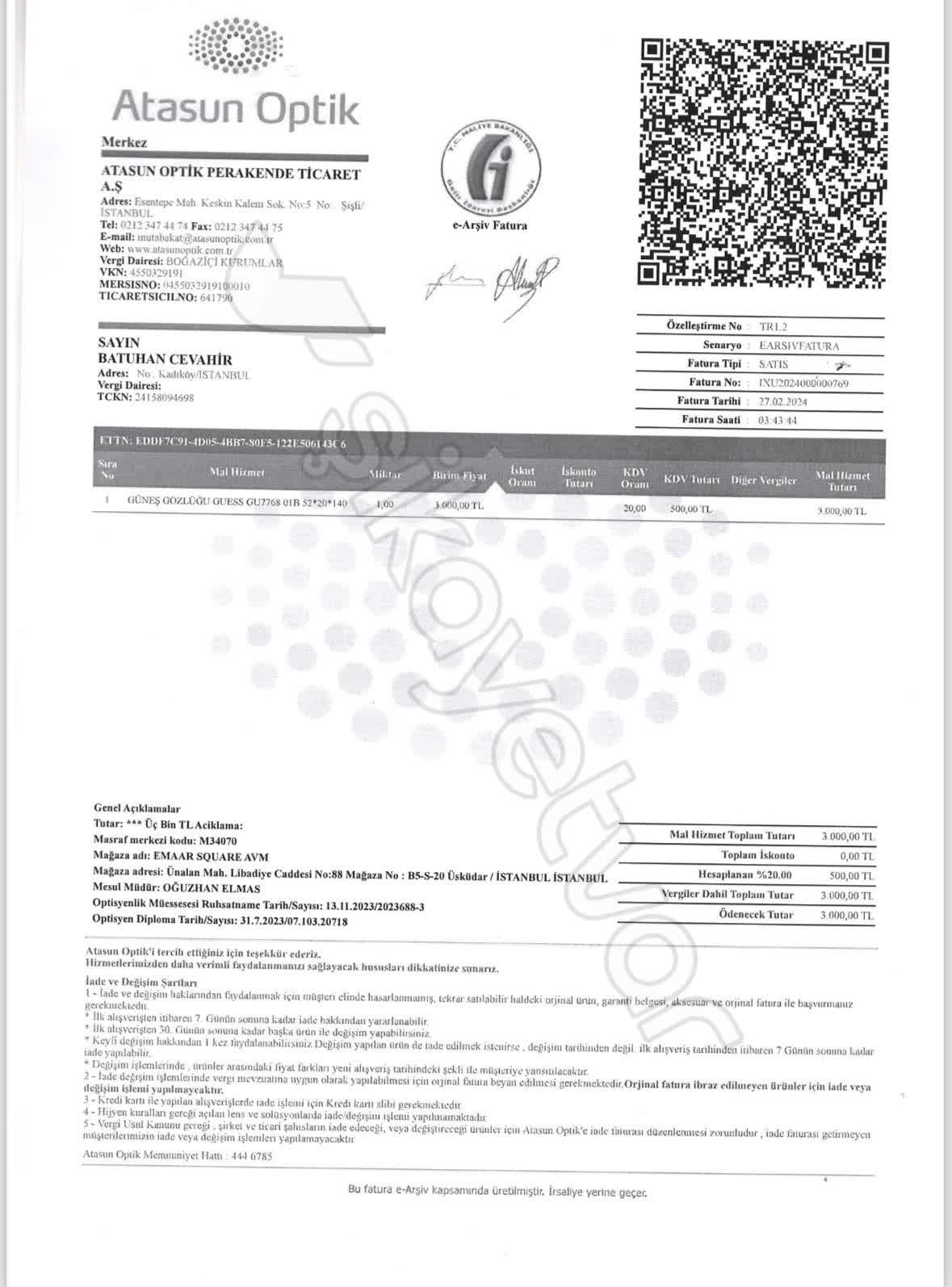 Atasun Optik'ten Aldığımız Gözlük Baş Ağrısı Yapıyor - Şikayetvar