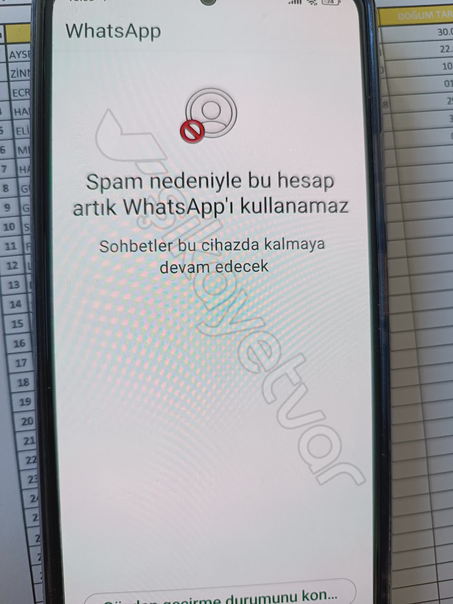 WhatsApp Hesabımın Spam Nedeniyle Kapatılması - Şikayetvar
