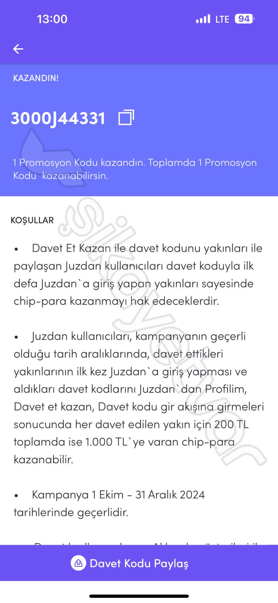 Juzdan Davet Kampanyası Chip Para Sorunu - Şikayetvar