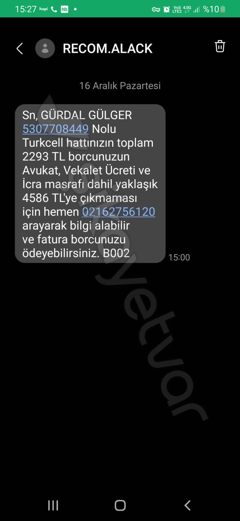 Recom Alacak Yönetimi Yanlış Alacak Mesajları Ve Ulaşılamayan İletişim Hattı - Şikayetvar