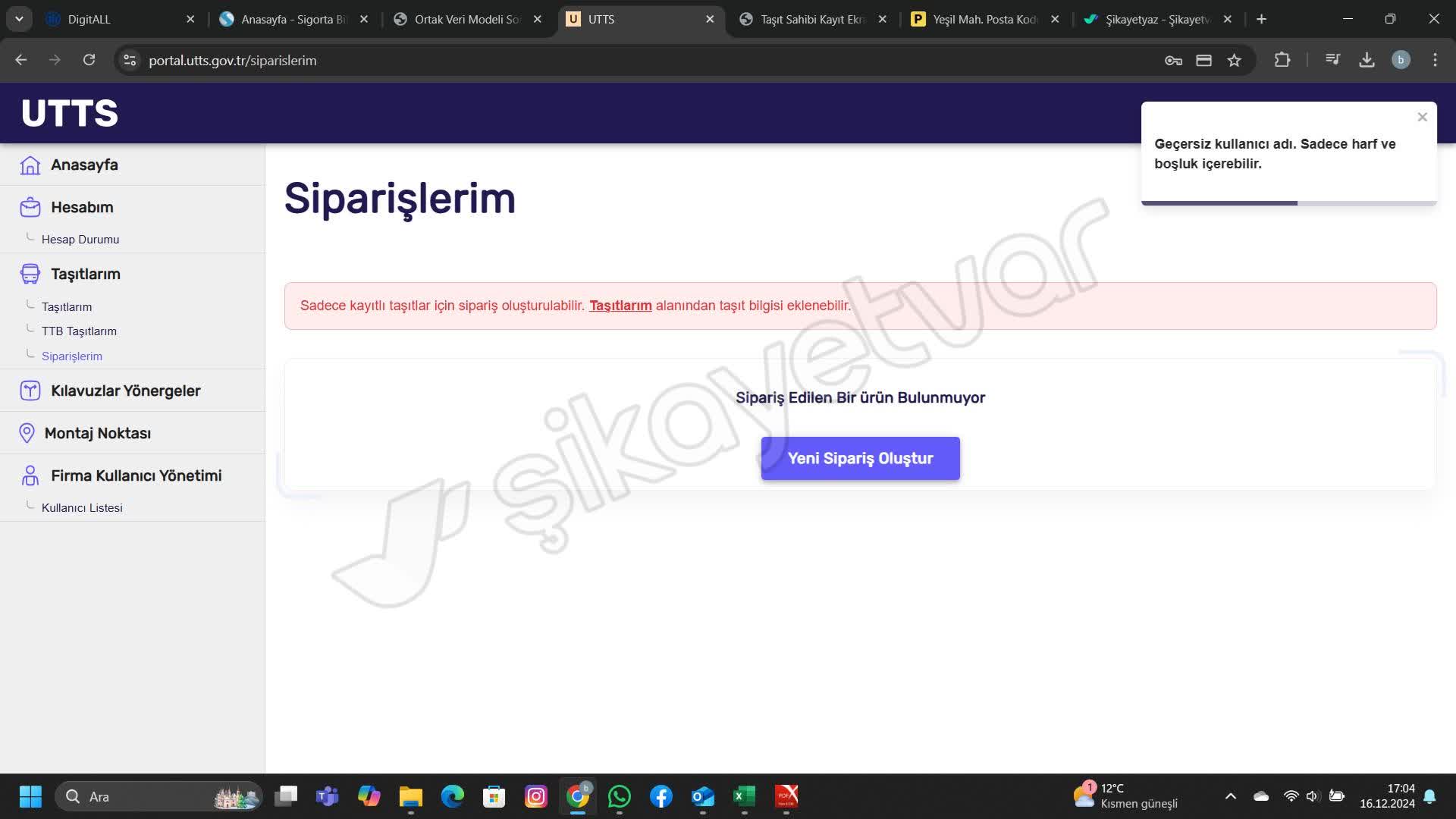 Ulusal Taşıt Tanıma Sistemi | UTTS Utts Başvuru Sürecinde Hata İle Karşılaşma - Şikayetvar