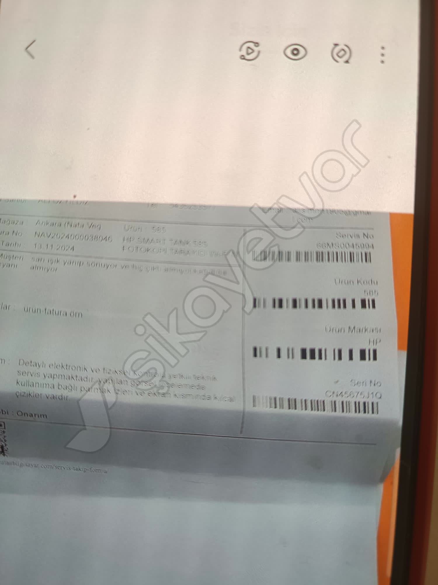 HP Smart Tank 585 Yazıcıda Garanti Sorunu Ve Yüksek Tamir Ücreti - Şikayetvar