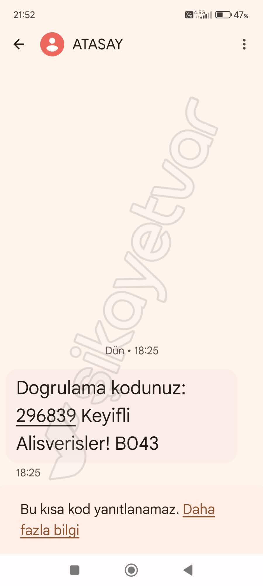 Atasay Kuyumculuk İzinsiz Mesaj Ve Bilgi Güvenliği Endişesi - Şikayetvar