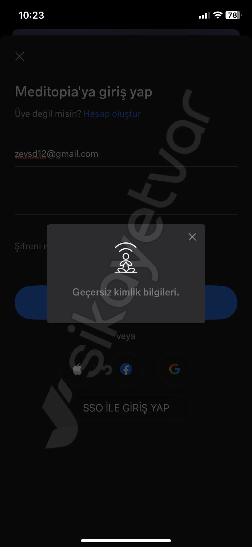 Meditopia Hesap Giriş Sorunu - Şikayetvar