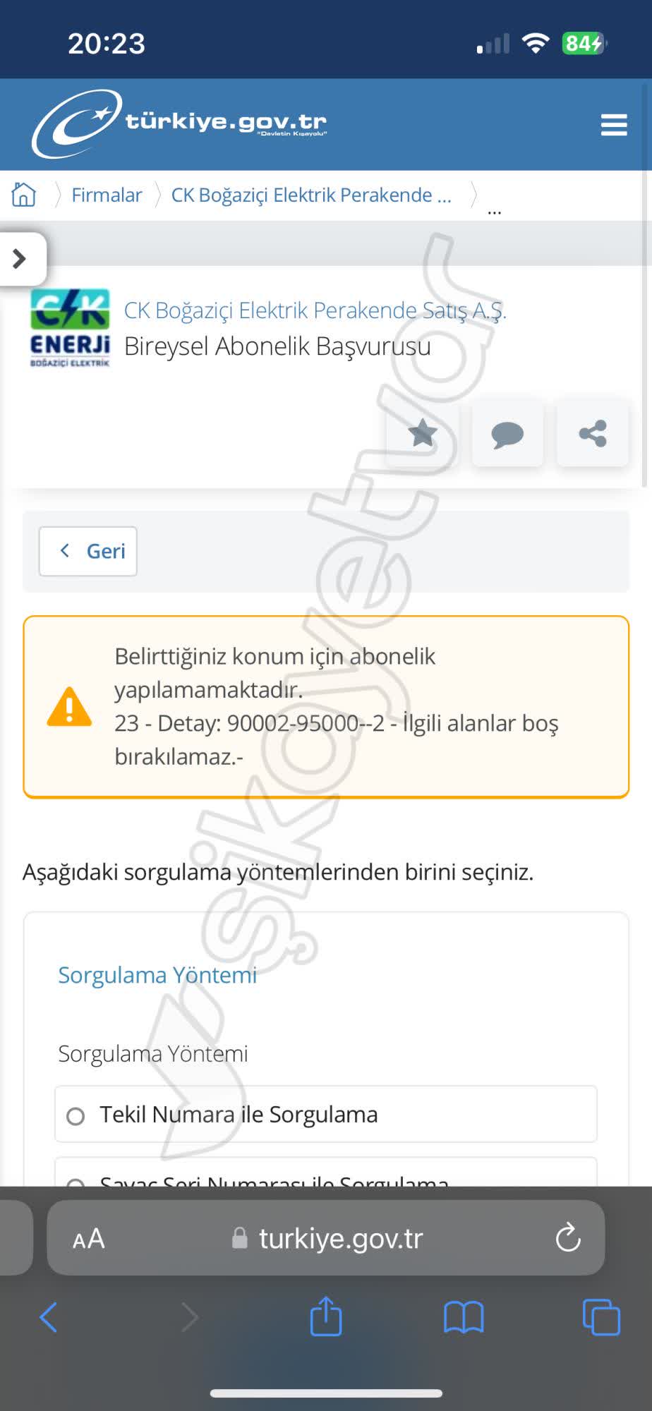 e-Devlet | Turkiye.gov.tr E-Devlet Üzerinden Abonelik Başvurusunda Hata ...