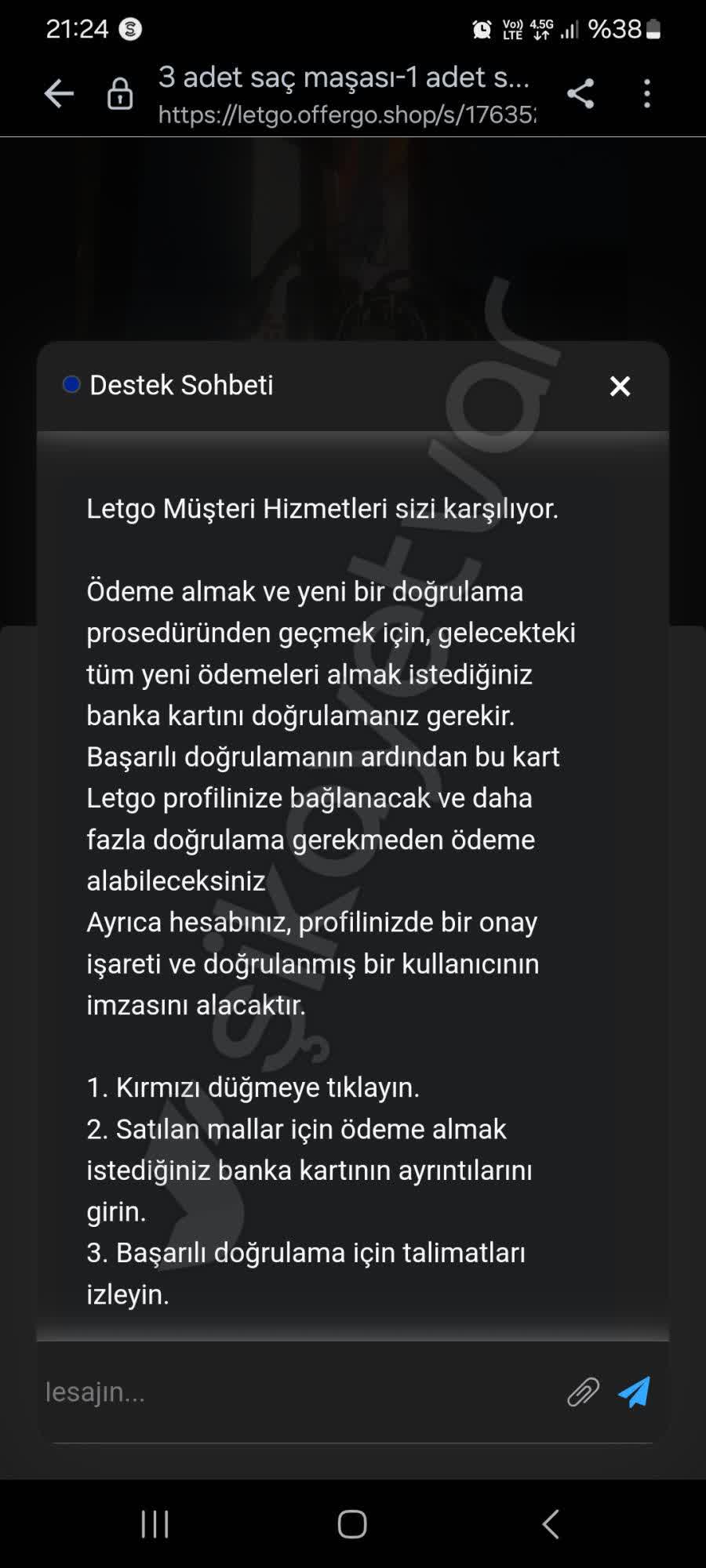 Letgo Üzerinden Gelen Şüpheli Satış Bildirimi - Şikayetvar