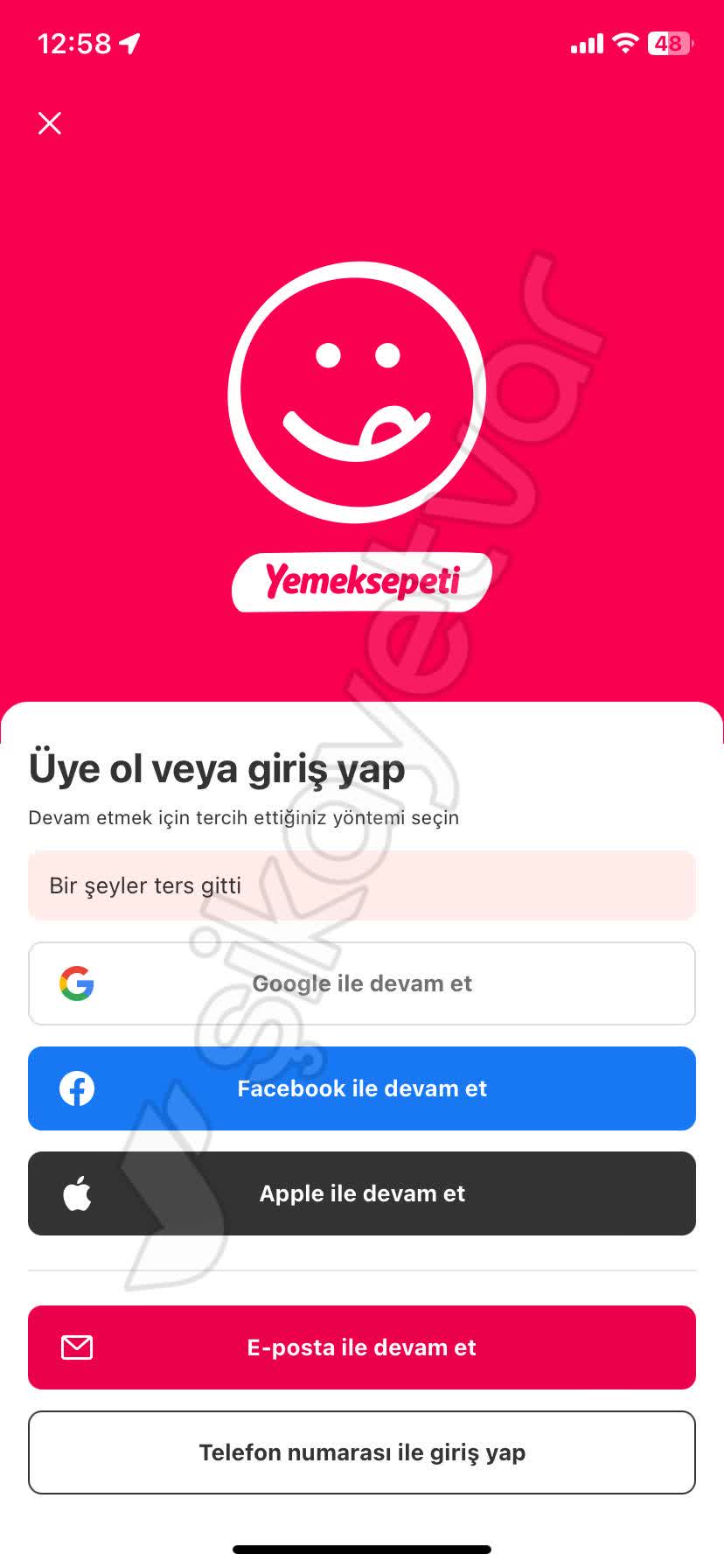 Yemeksepeti Yemek Sepeti Uygulama Giriş Sorunu - Şikayetvar