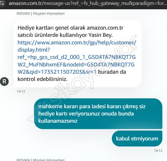 Amazon'da Hediye Kartı Sorunu Ve İade Zorluğu - Şikayetvar
