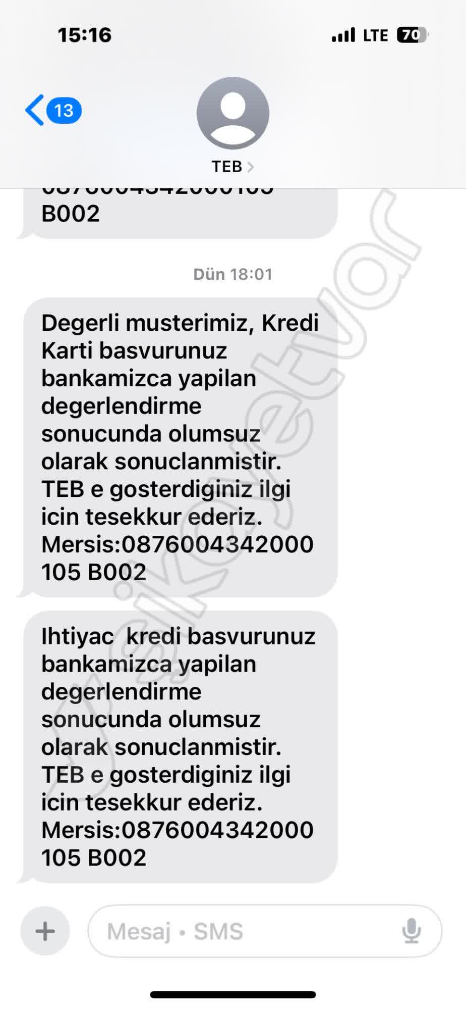 TEB Kredi Kartı Onay Süreci İle İlgili Düzeltme Talebi - Şikayetvar