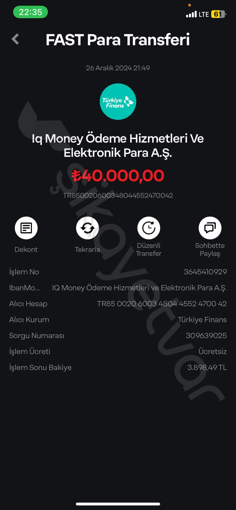 IQ Money Hesabımdan Bilgim Dışında Yapılan Yüksek Miktarlı Transfer - Şikayetvar
