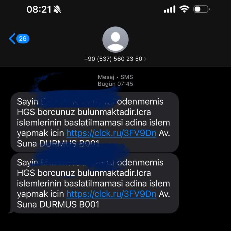 Dava / İcra SMS Dolandırıcılığı Sahte HGS Borcu Mesajı Uyarısı - Şikayetvar