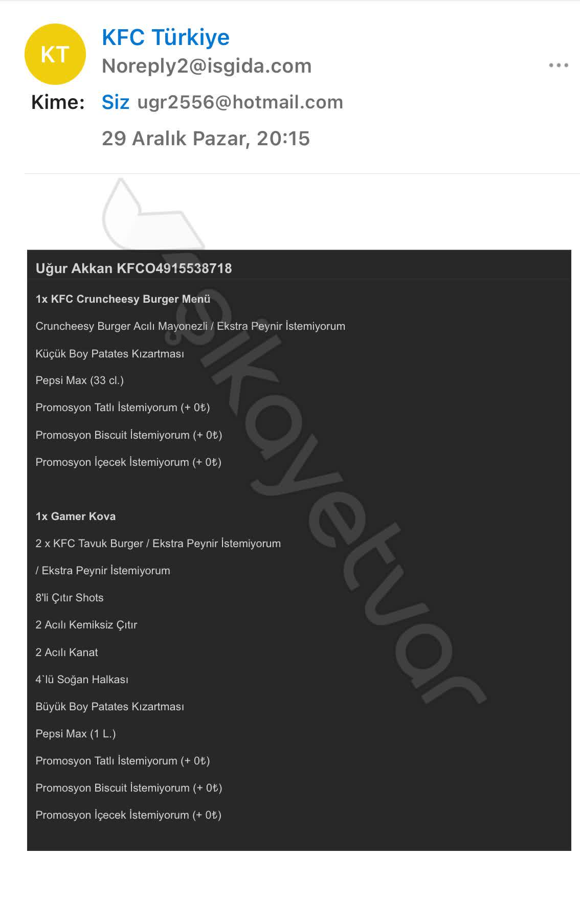 KFC Sipariş Gecikmesi Ve Müşteri Hizmetleri Sorunu - Şikayetvar