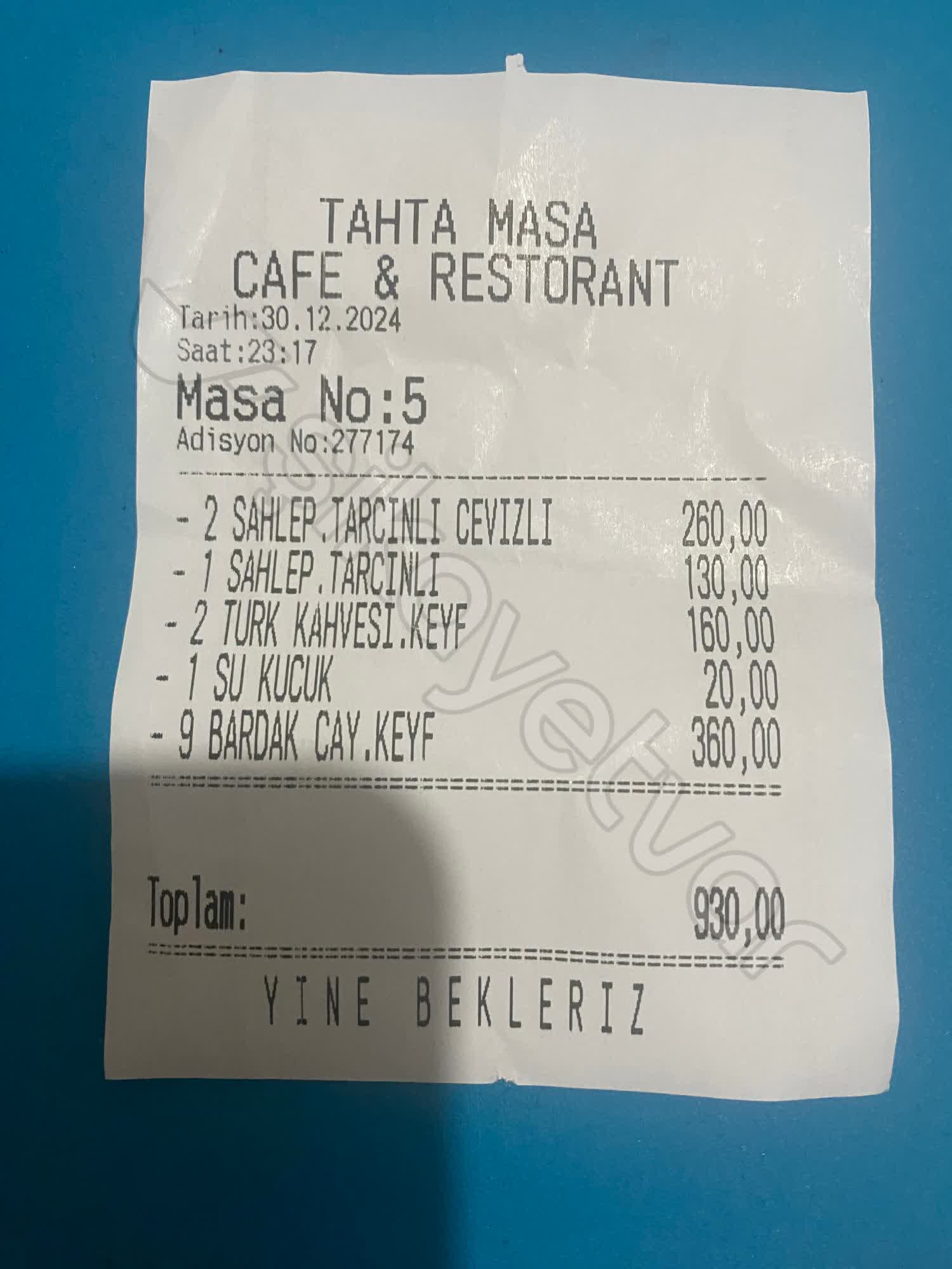 Tahta Masa Restaurant & Cafe'de Yüksek Gelen Hesap - Şikayetvar