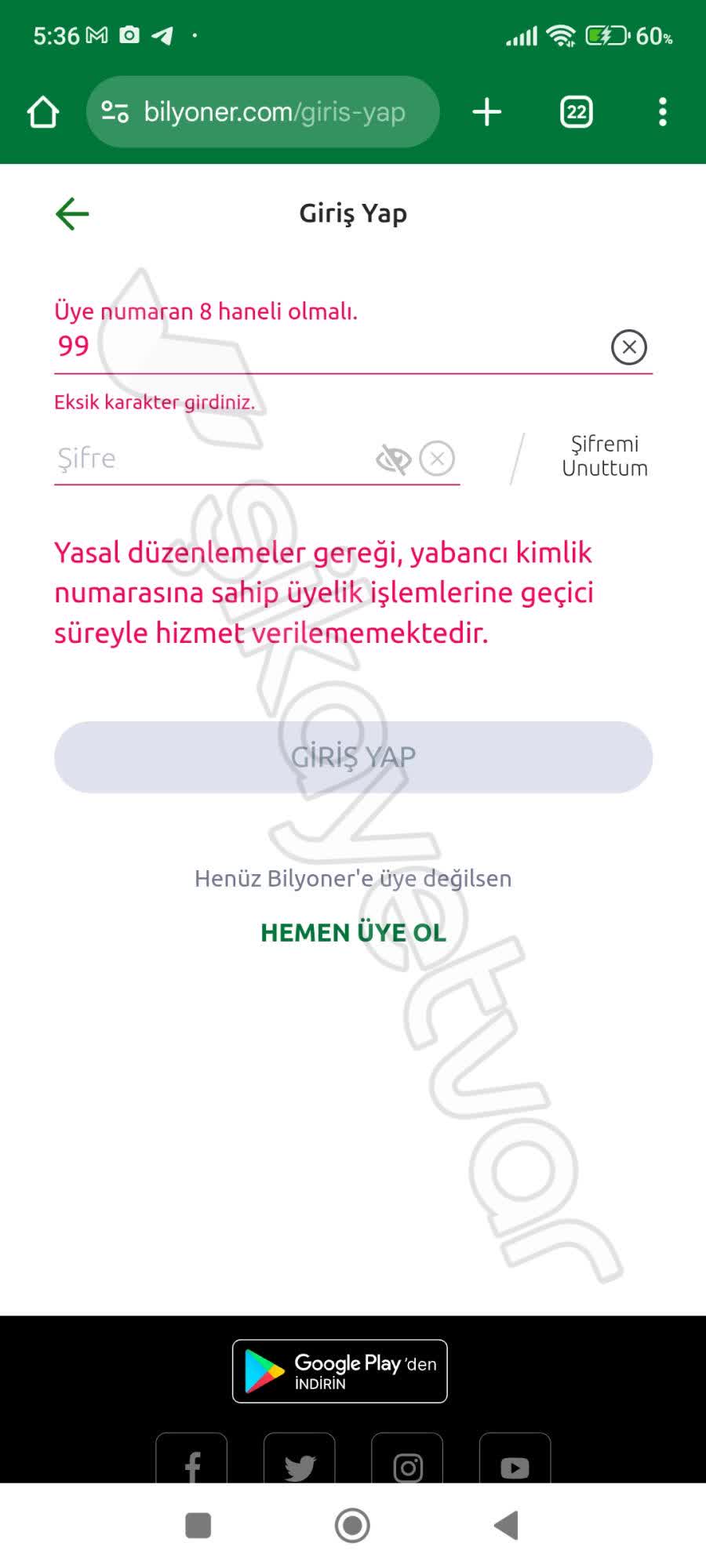 Bilyoner Hesabıma Giriş Yapamıyorum Kimlik Sorunu - Şikayetvar