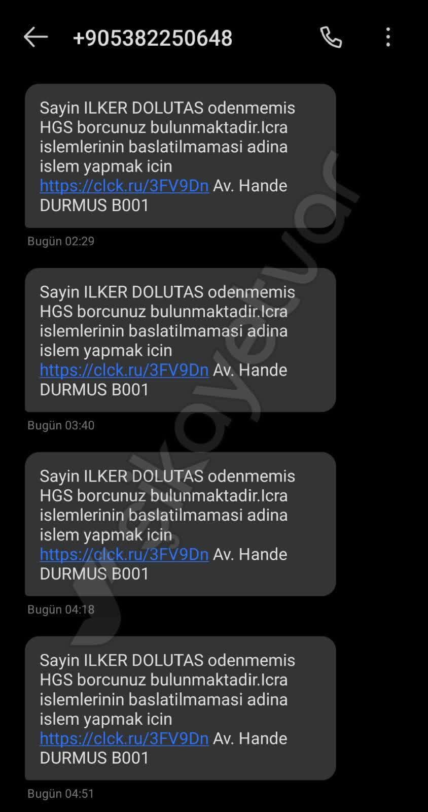 HGS Borcu İddiasıyla Gelen Sahte Mesajlar - Şikayetvar