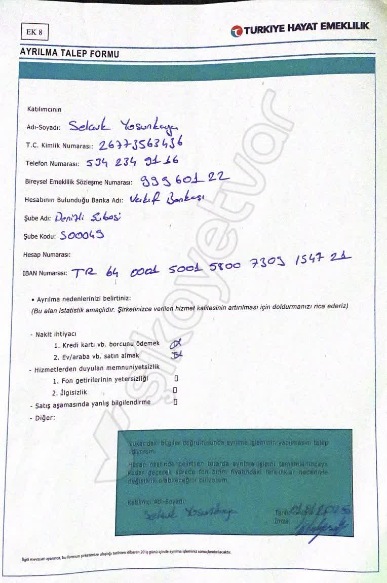 Türkiye Hayat Emeklilik Sürekli Talep Formu Göndermekten Bıktım - Şikayetvar