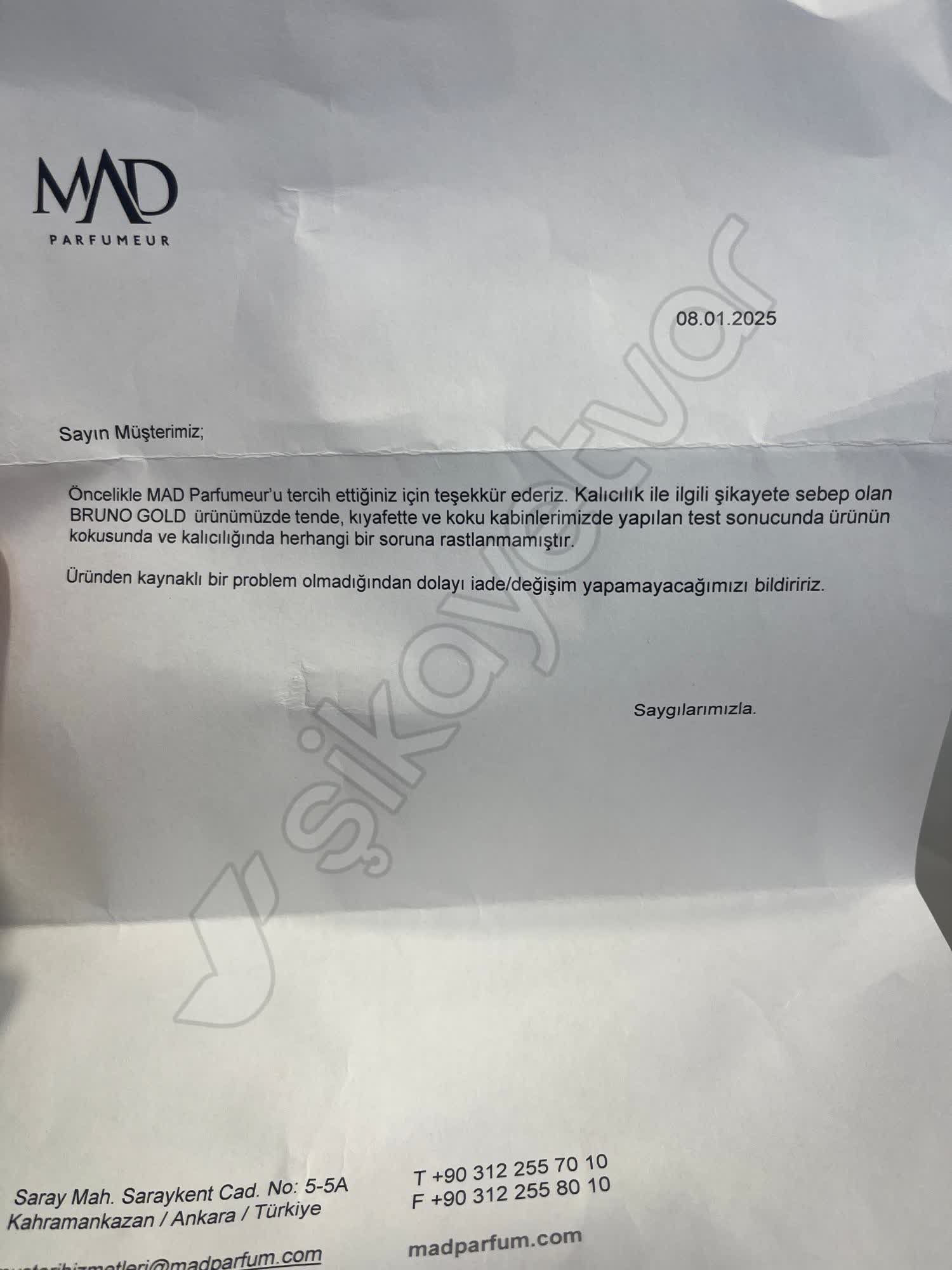 Mad Parfüm Bruno Gold Parfümde Kalıcılık Ve Koku Sorunu - Şikayetvar