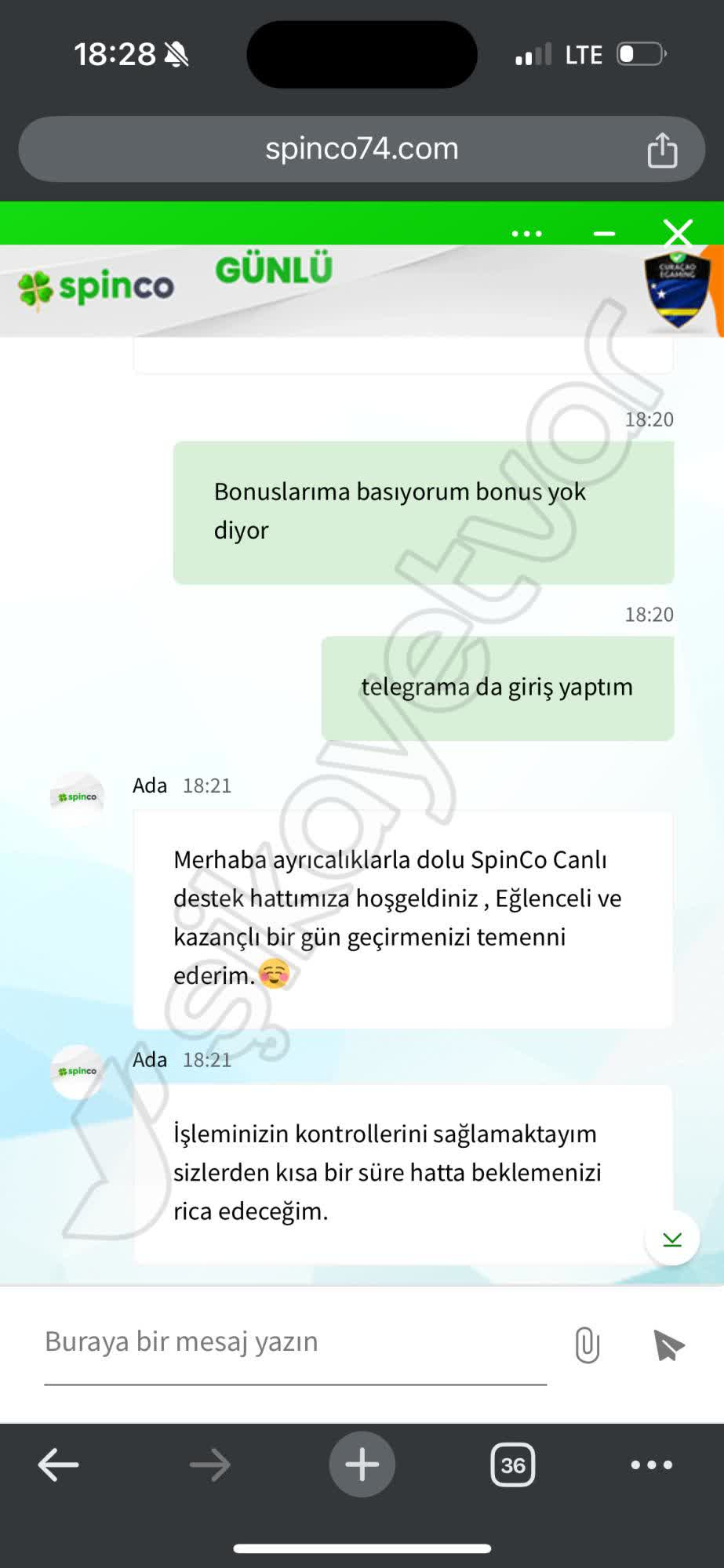 Spinco Deneme Bonusu Ve Güvenlik Sorunları - Şikayetvar