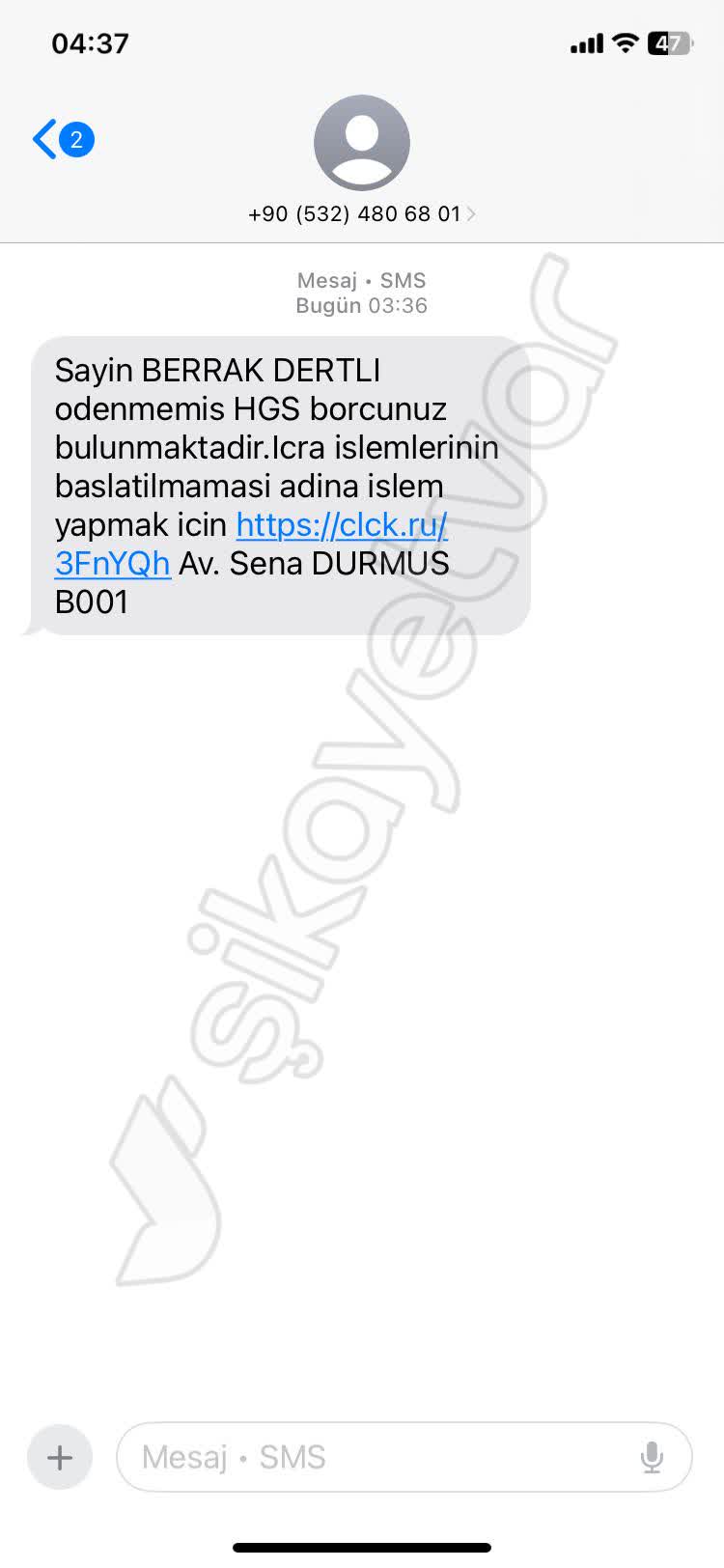 HGS Gece Yarısı Gelen Sahte HGS Borcu Mesajı - Şikayetvar