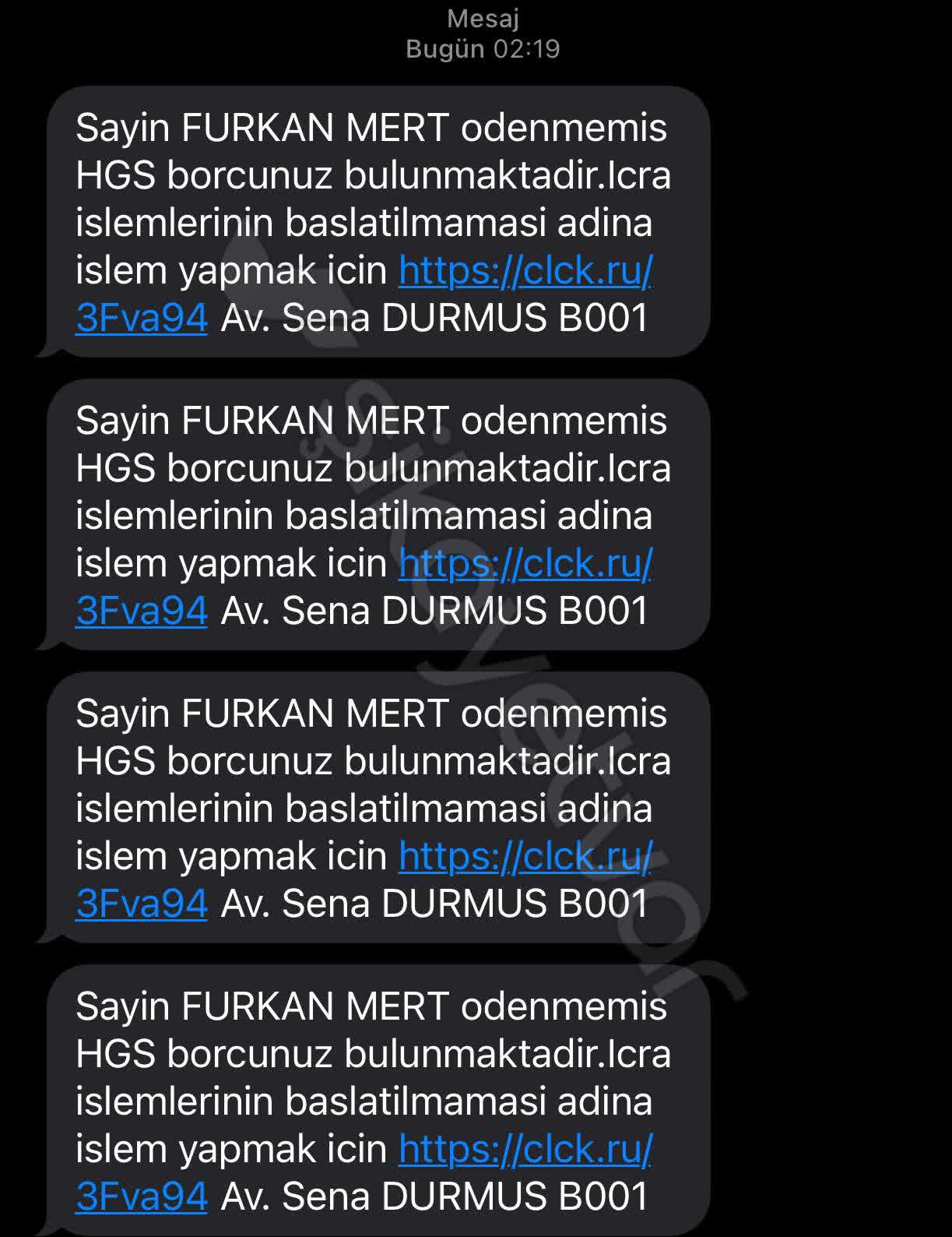 HGS Kimlik Bilgilerimle Yapılan Sahte HGS Borcu Mesajı - Şikayetvar