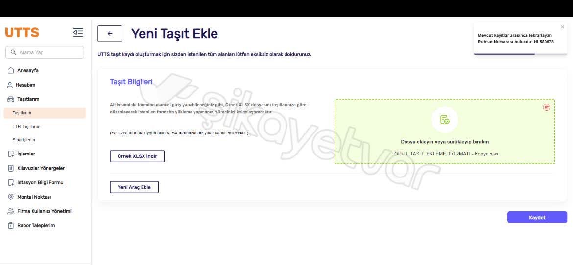 Ulusal Taşıt Tanıma Sistemi | UTTS Araç Kayıt Hatası Ve İletişim Sorunu ...