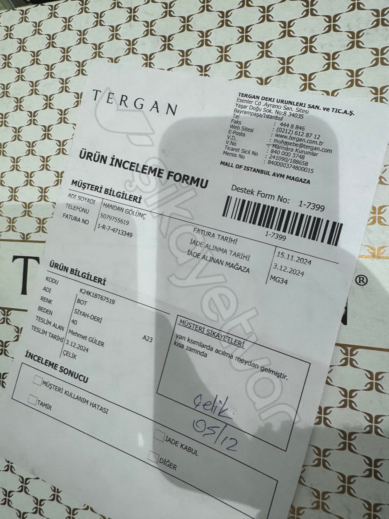 Tergan Deri Tergan'dan Aldığım Botun Kalitesizliği Ve Müşteri ...