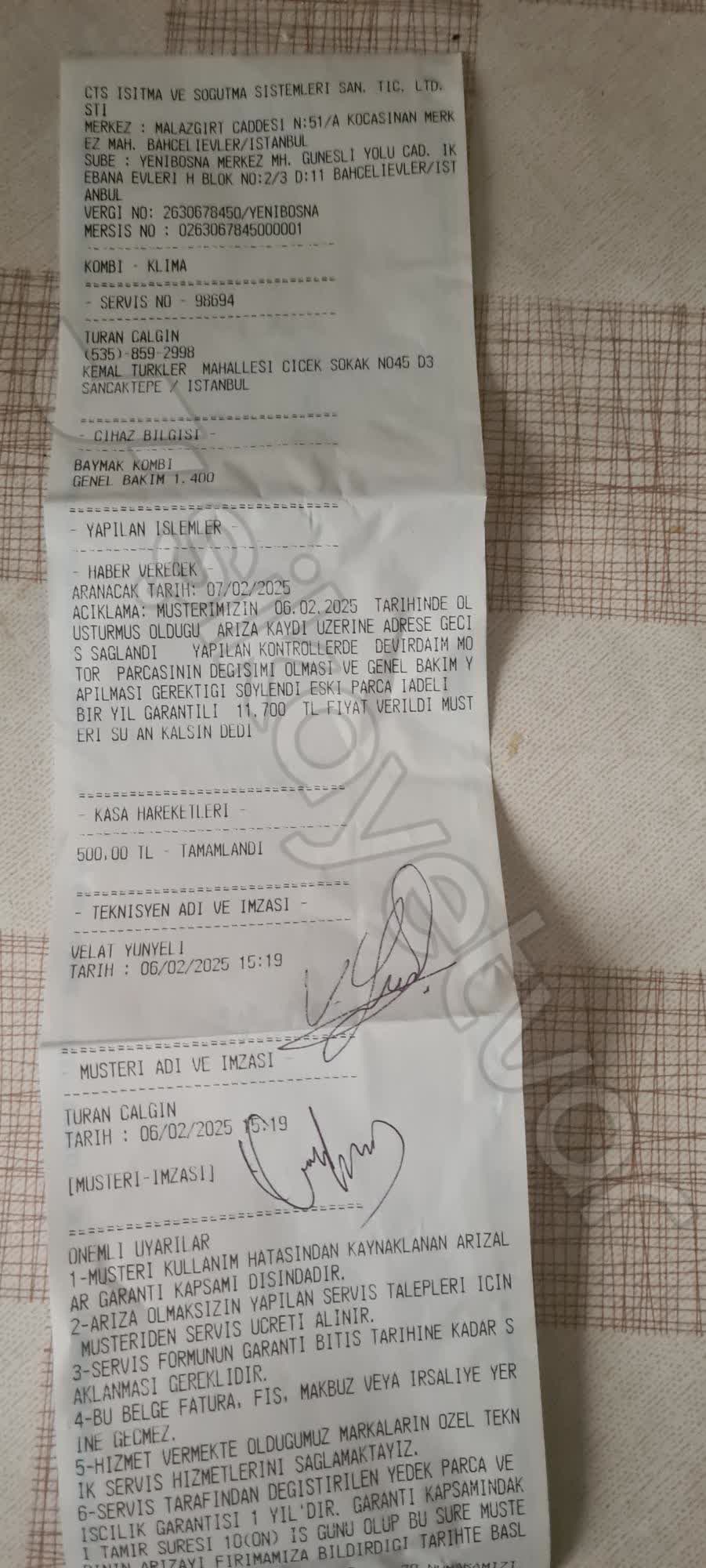 CTS Teknik Servis Kombi Servis Ücreti Ve Bakım Sorunu - Şikayetvar