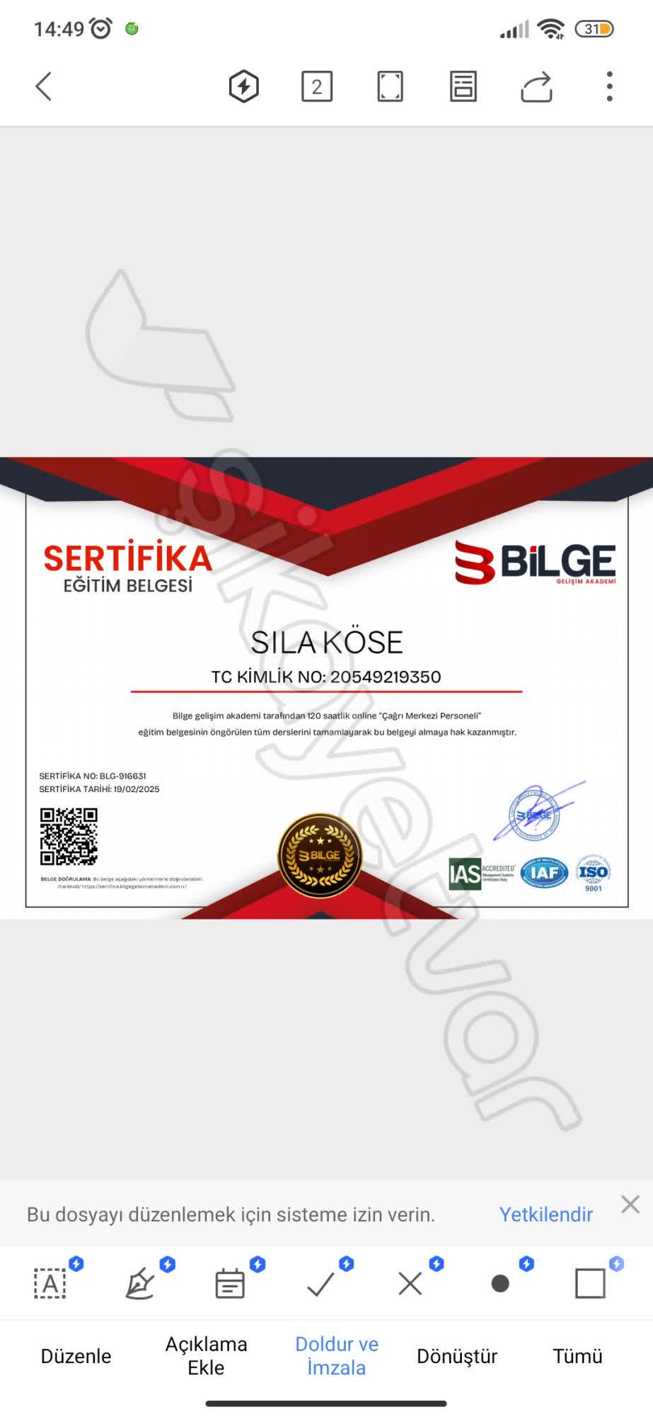 Bilge Gelişim Akademi Eğitim Firmasının İzinsiz Bilgi Kullanımı İddiası - Şikayetvar