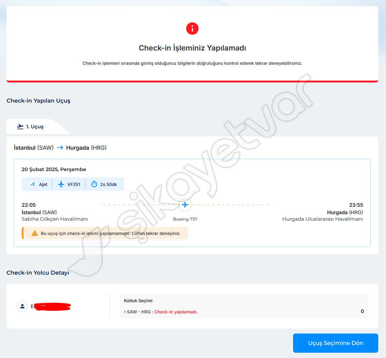 AJet Online Check-in Sorunu Ve Zorunlu Koltuk Satışı - Şikayetvar