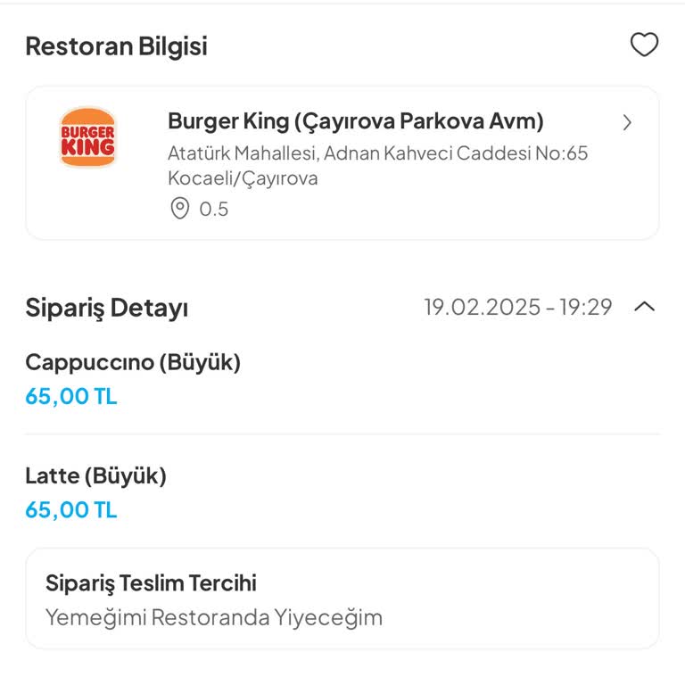 Burger King'te Iced Latte'de Eksik Ve Kalitesiz Kahve Deneyimi - Şikayetvar