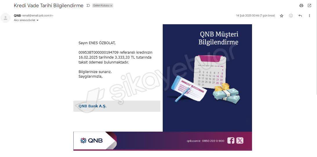 QNB Türkiye QNB'den Gelen Şüpheli Mail Ve Müşteri Hizmetleri Yanıtı - Şikayetvar