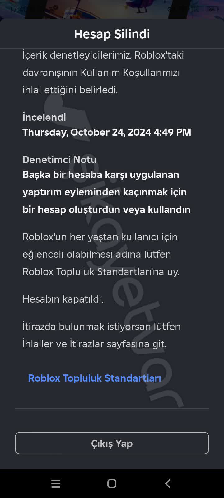 ROBLOX Haksız Ban Nedeniyle Hesap Kaybı - Şikayetvar