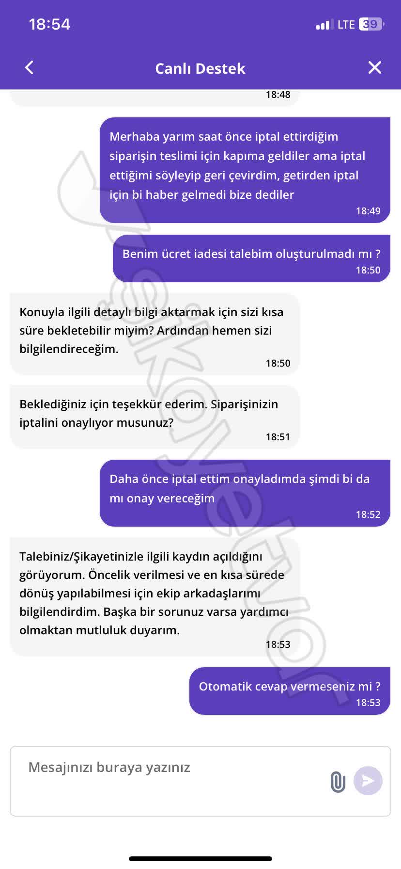 GetirYemek Getir Canlı Destek: Robotik Ve Yetersiz Hizmet - Şikayetvar