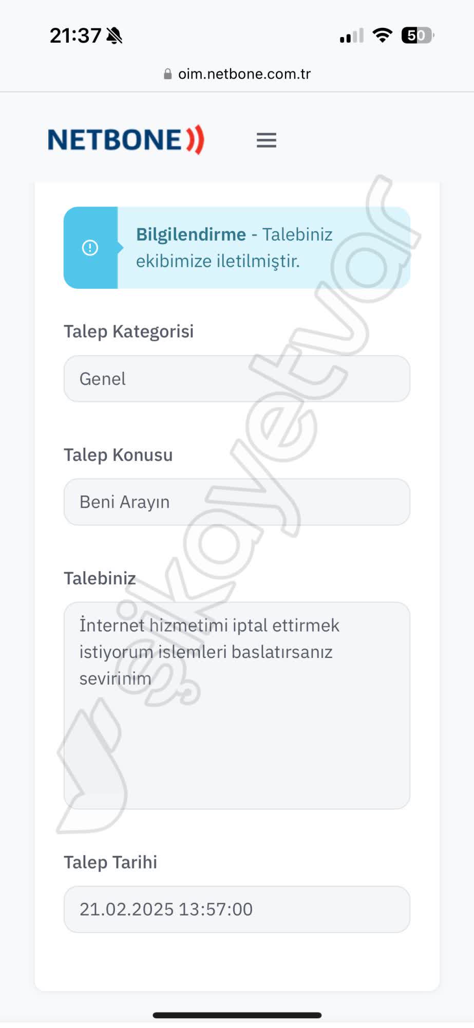 Netbone Telekomünikasyon İptal Talebine Cevap Yok! - Şikayetvar
