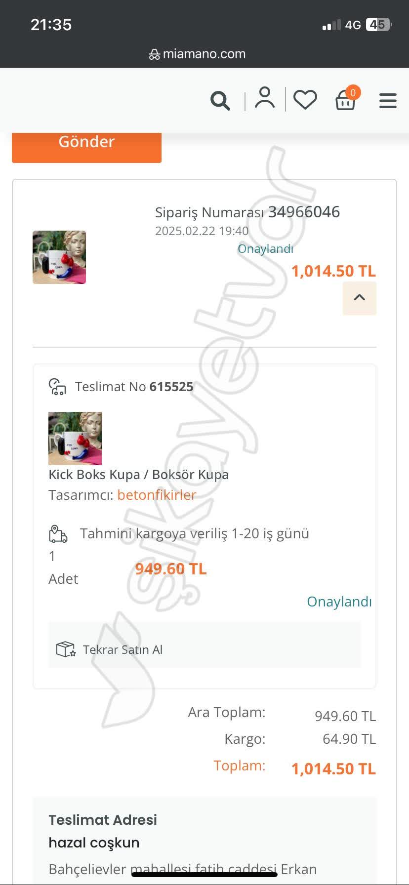 Miamano'dan Sipariş Verdiğim Kupanın Kargolanmaması - Şikayetvar