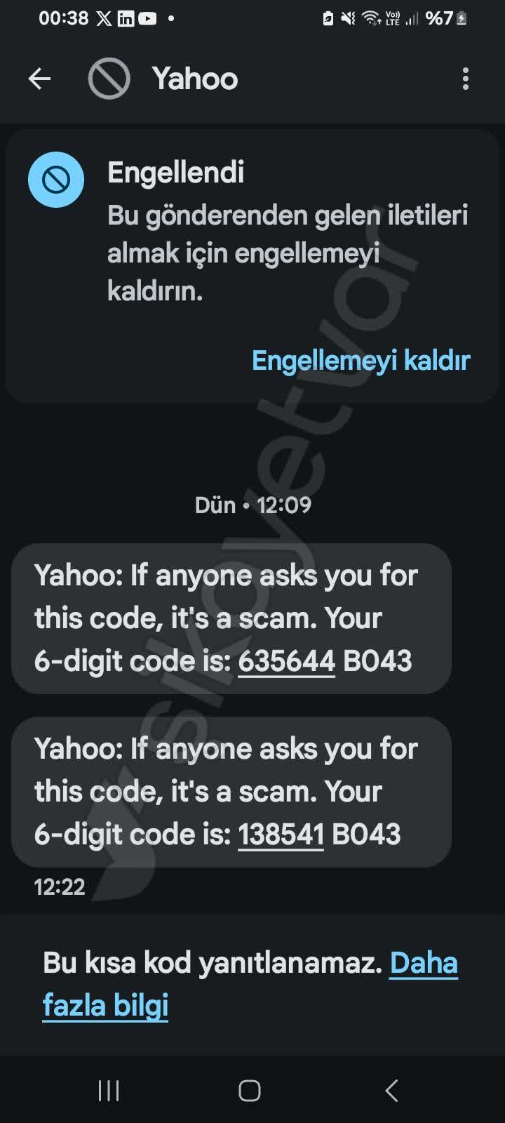Yahoo'dan Gelen Beklenmedik Doğrulama Kodu - Şikayetvar