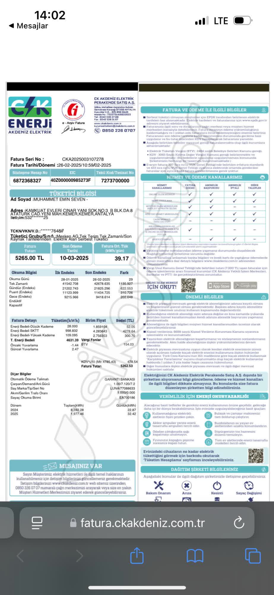 CK Enerji Akdeniz Elektrik Elektrik Faturasında Şok Artış: 5265 TL'lik Sürpriz - Şikayetvar