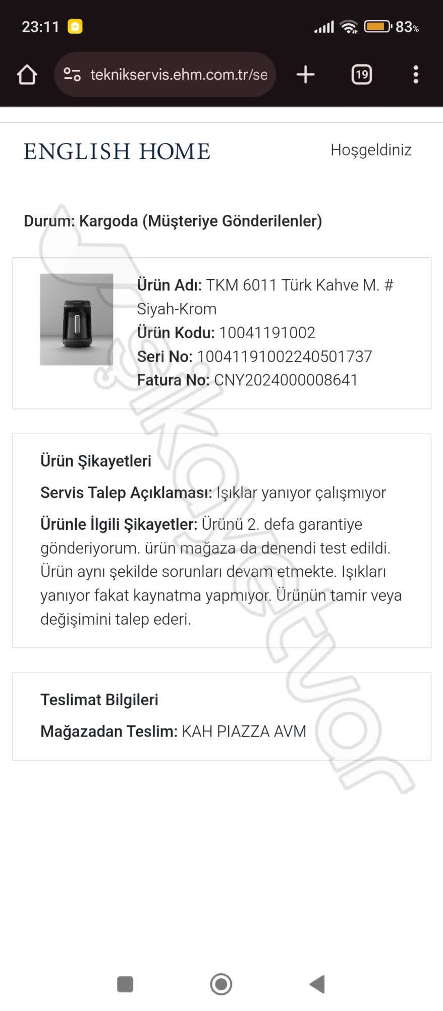 English Home Kahve Makinesi Garanti Sürecinde Hayal Kırıklığı - Şikayetvar