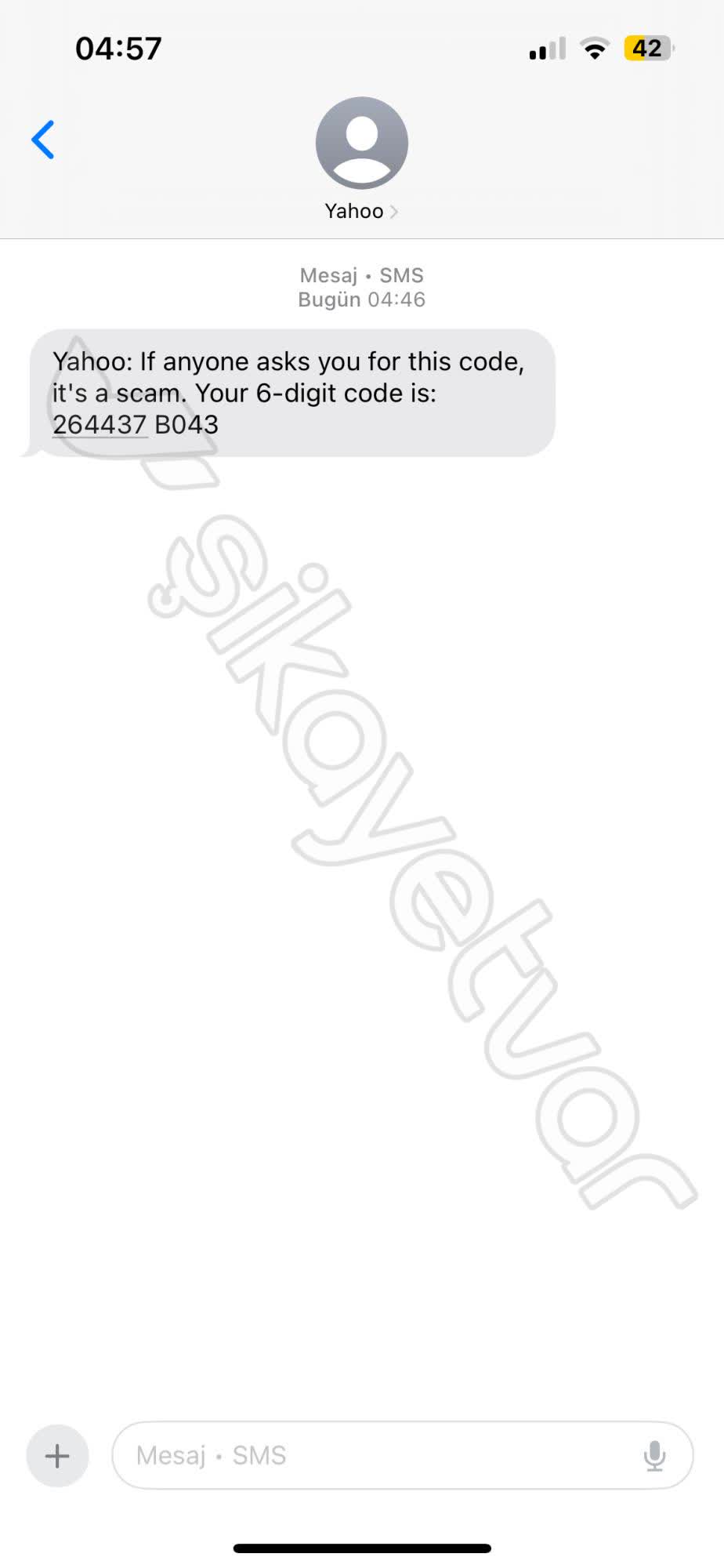 Yanlışlıkla Gönderilen Yahoo Doğrulama Kodu Hakkında Şikayet - Şikayetvar