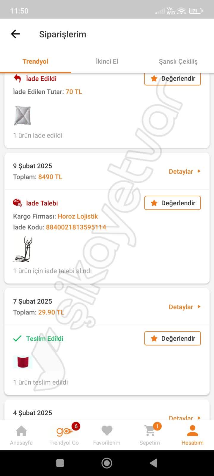 Horoz Lojistik İle İade Sorunu - Şikayetvar