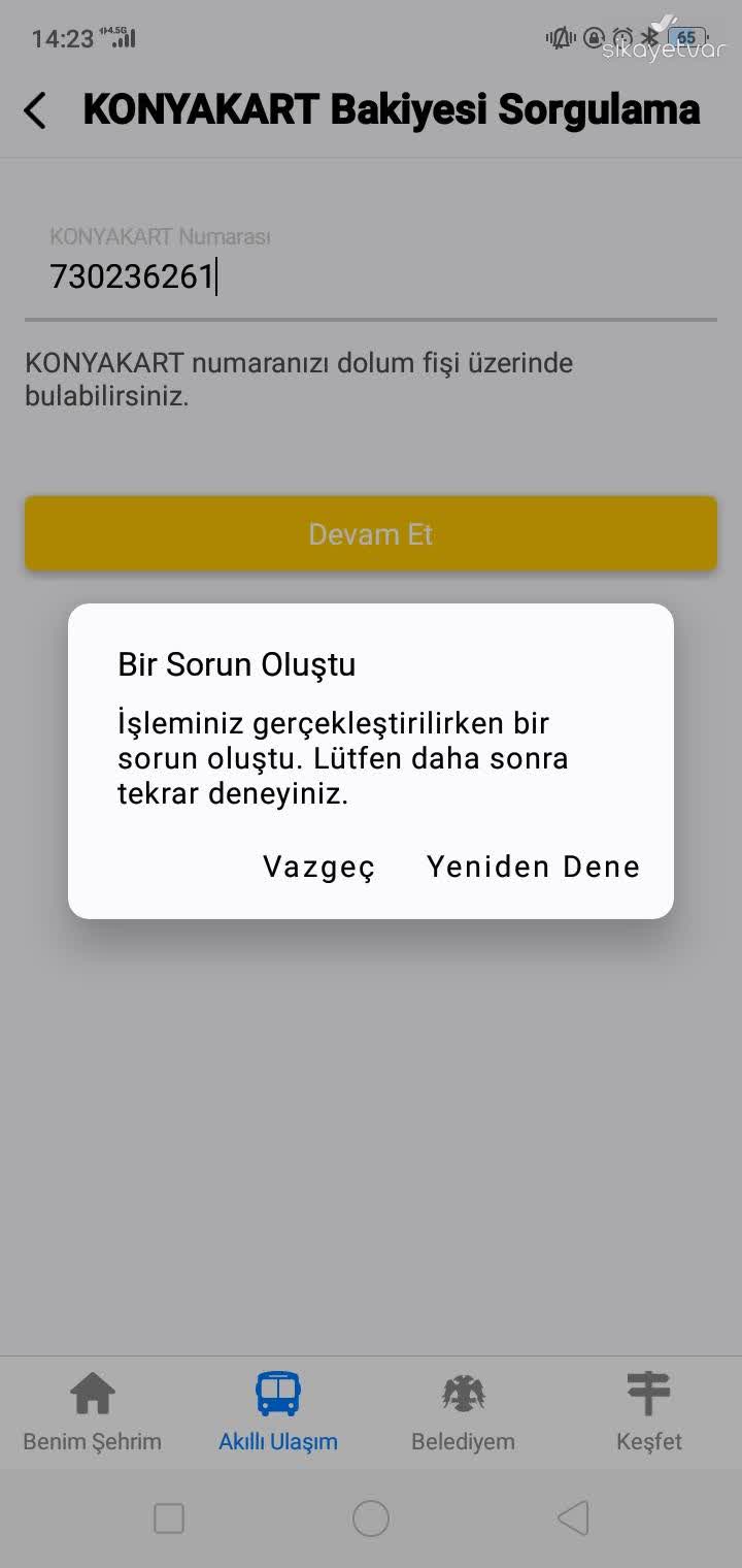 Konya Büyükşehir Belediyesi Öğrenci Kartı Bakiye Sorgulama Sorunu ...