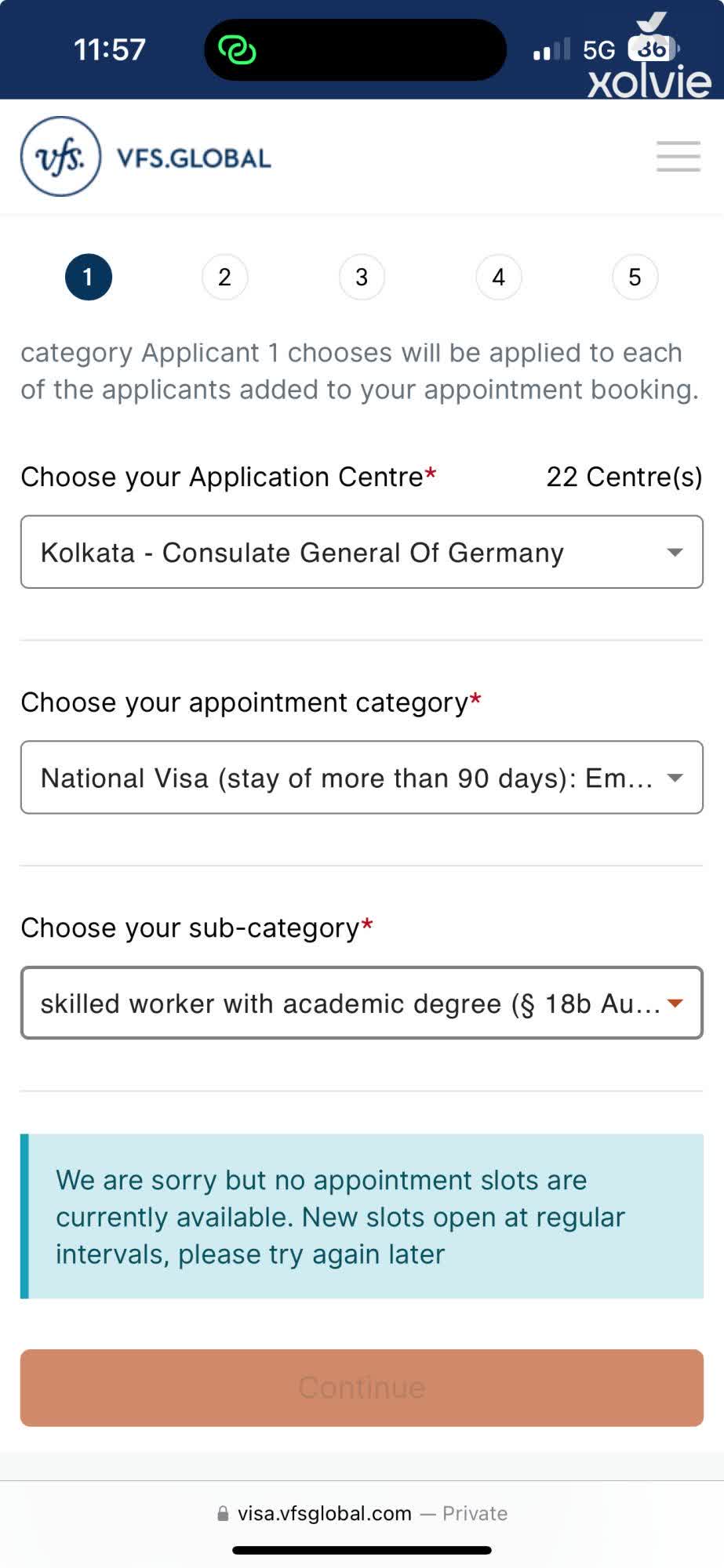 VFS Global VISA Appointment Issue - Xolvie