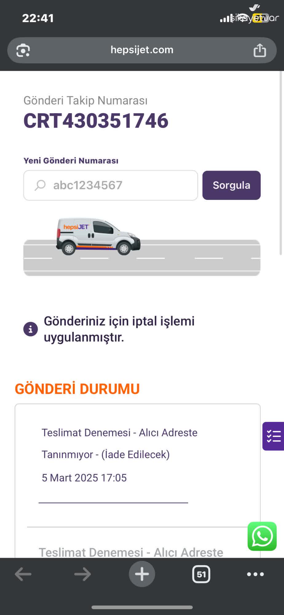 hepsiJET Hepsijet Kargo İptali Ve Kurye Hatası Mağduriyeti - Şikayetvar