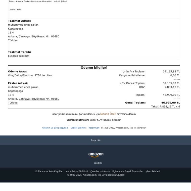 Amazon'dan Aldığım Ürünün Faturası Hâlâ Gelmedi - Şikayetvar