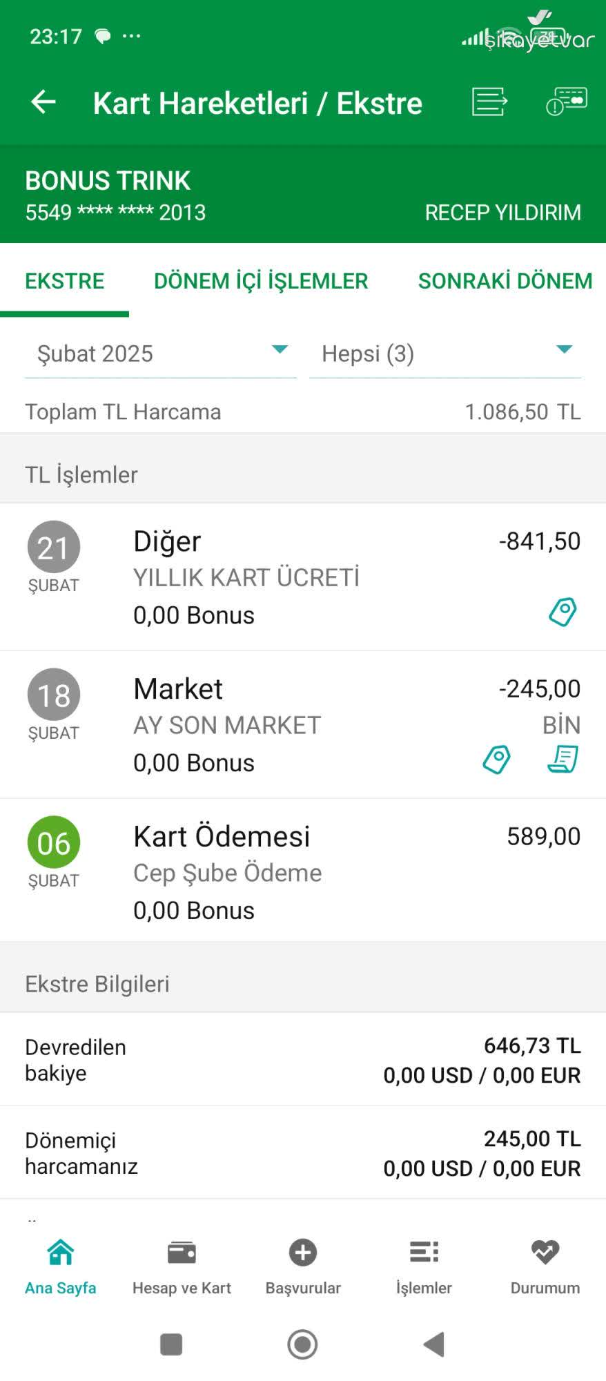 Garanti BBVA Yıllık Kart Ücreti İadesi Talebi Ve Yasal Dayanaklar - Şikayetvar